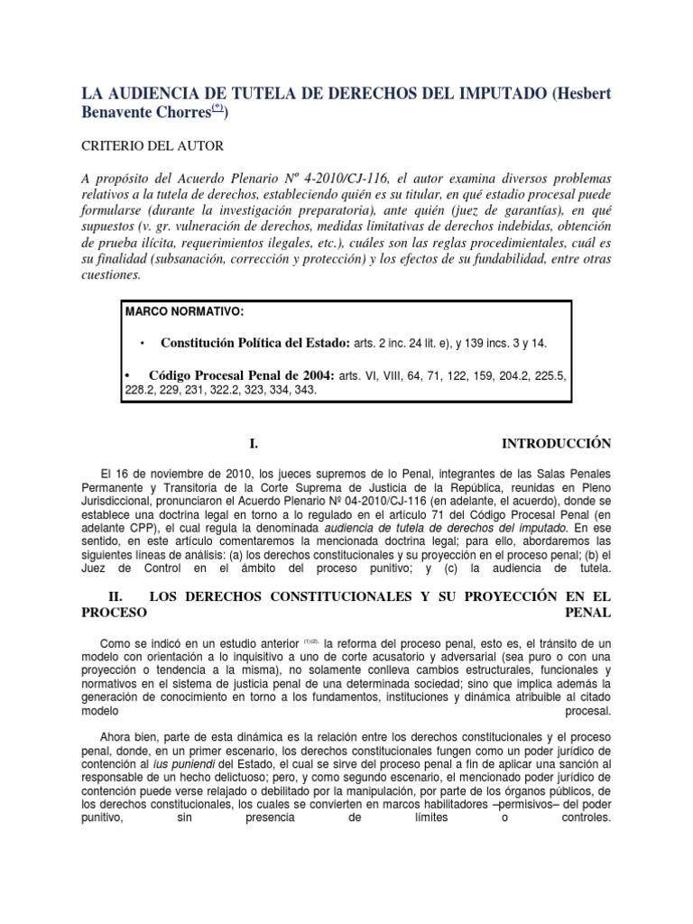 La Audiencia de Tutela de Derechos Del Imputado | PDF | Derecho penal ...