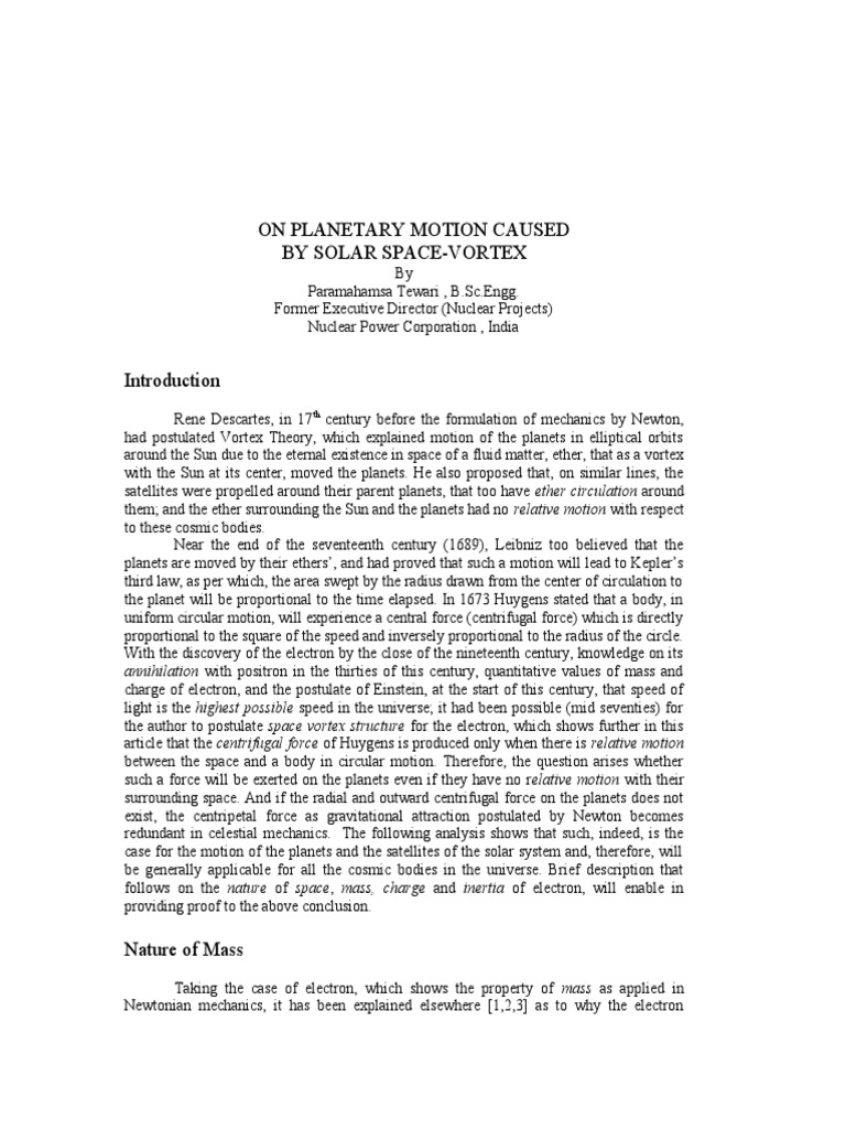 On Planetary Motion Caused by Solar Space-Vortex: Explaining Orbital ...
