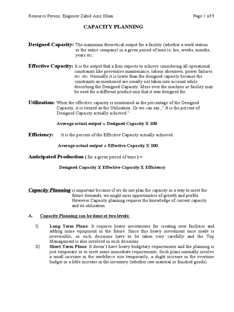 Capacity Planning | PDF | Production And Manufacturing | Business