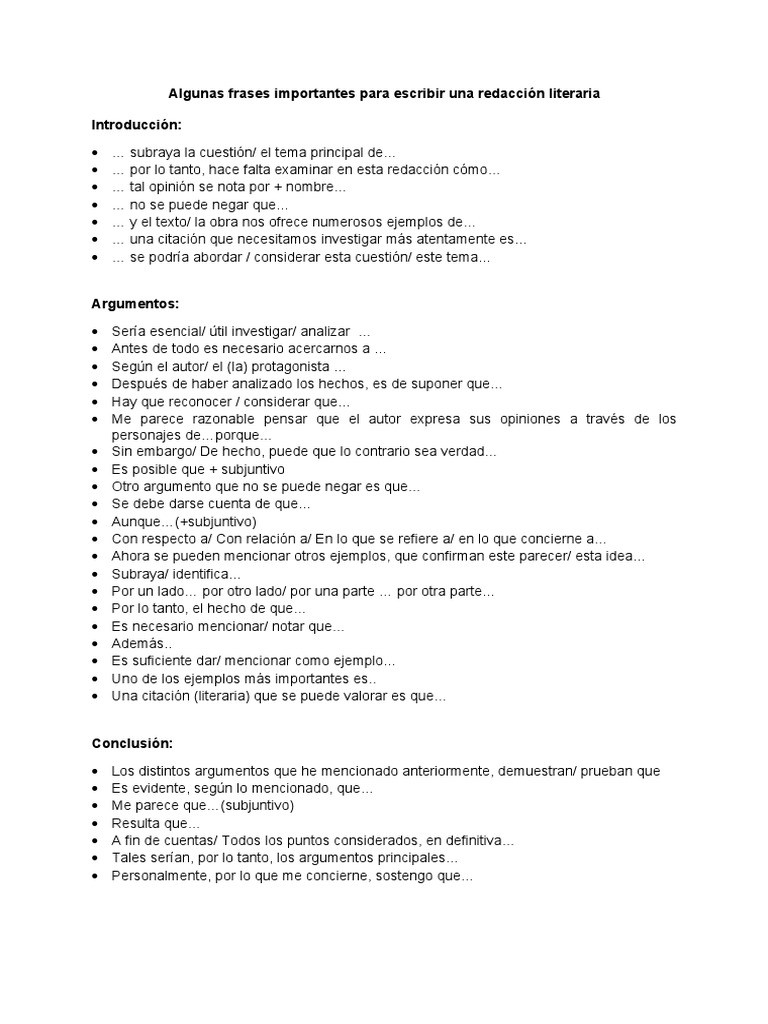 Frases Clave para Redacción Literaria | PDF