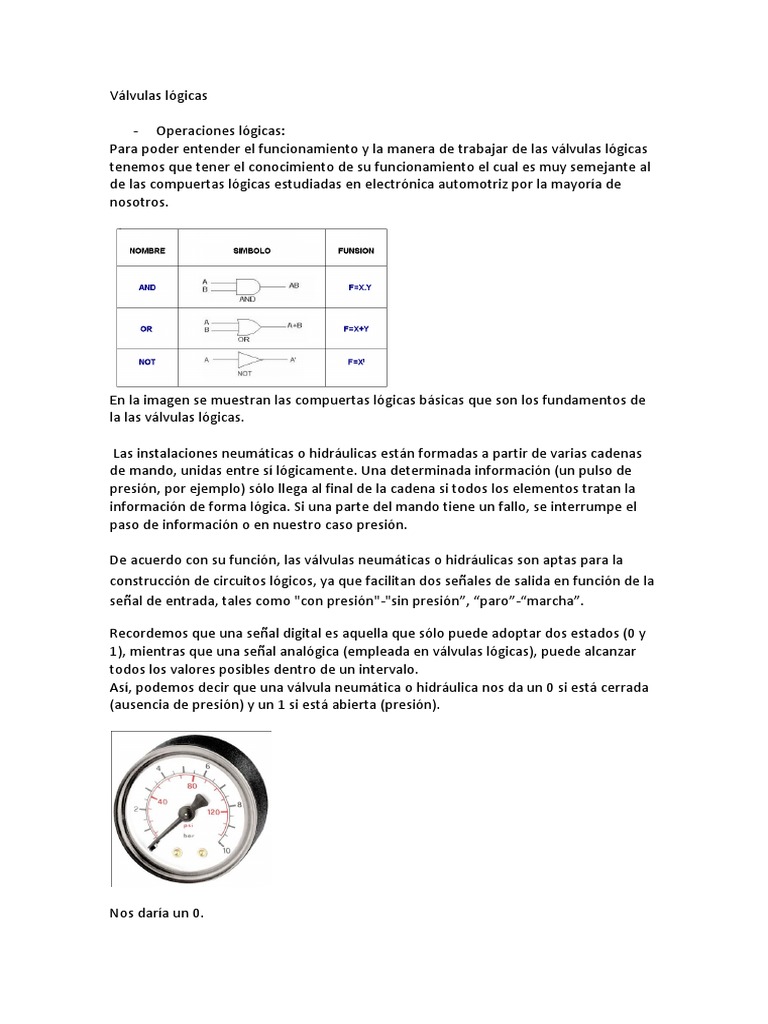 Válvulas Lógicas Trabajo | PDF | Puerta lógica | Neumática