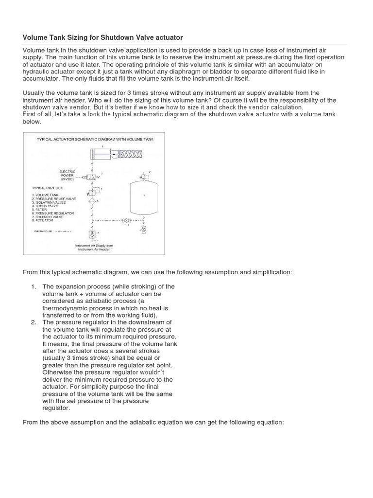 Volume Tank Sizing For Shutdown Valve Actuator | PDF | Volume | Actuator
