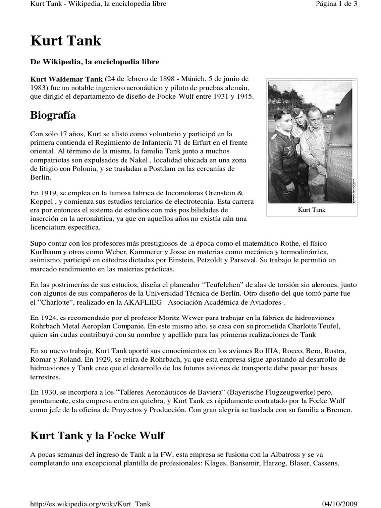 Kurt Tank | Descargar gratis PDF | Aviación | Aeronave
