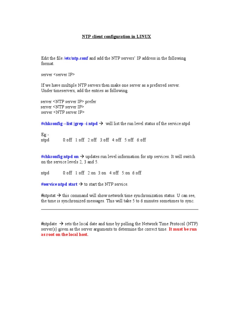 NTP Client Configuration in LINUX | PDF