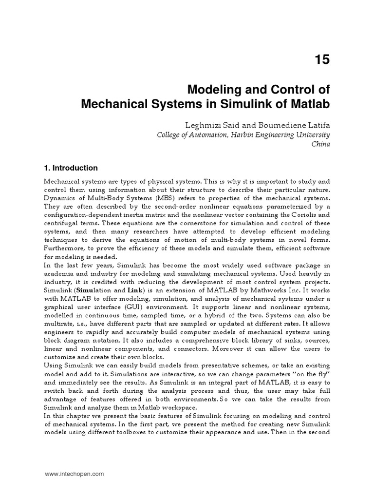 InTech-Modeling and Control of Mechanical Systems in Simulink of Matlab ...