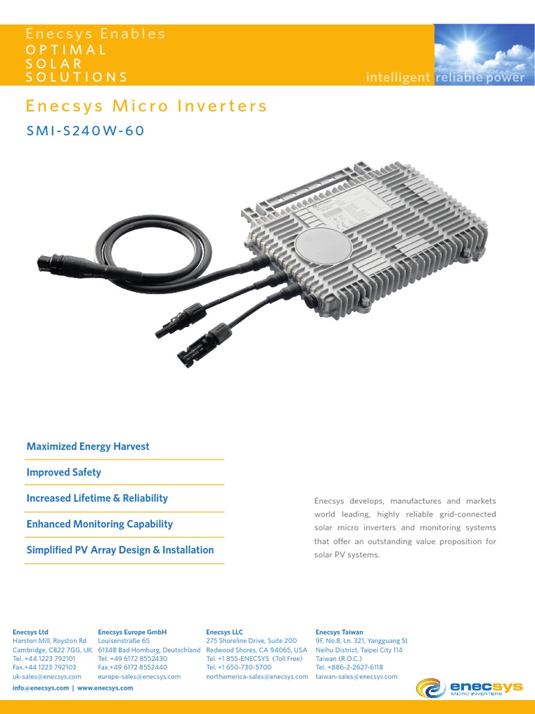 Microinversor Enecsys s240w Ficha Tecnica Eng | PDF | Power Inverter ...