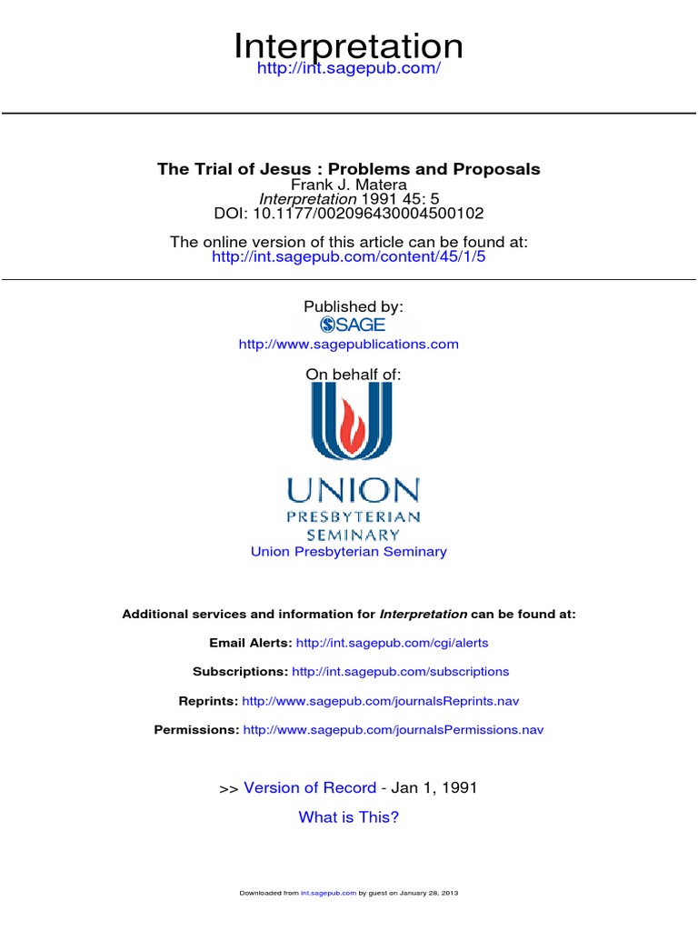 1991 - Frank M. Matera - The Trial of Jesus. Problems and Proposals ...