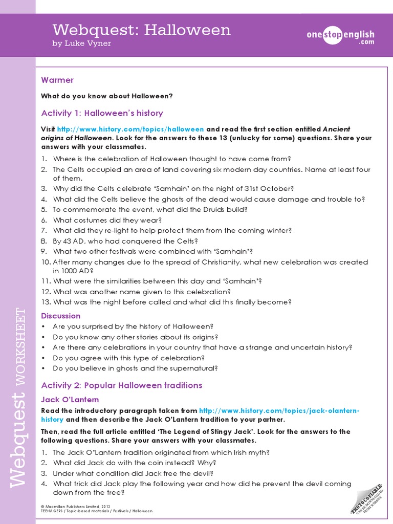 Halloween Webquest Worksheet PDF | PDF
