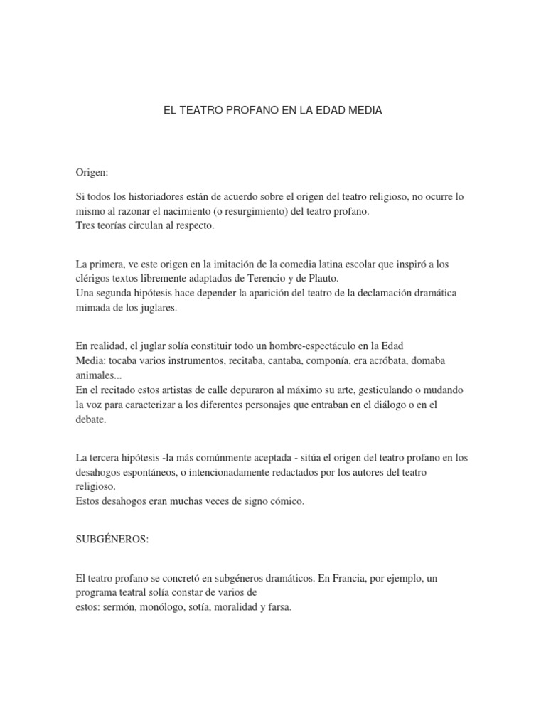 El Teatro Profano en La Edad Media | Descargar gratis PDF | Iglesia ...