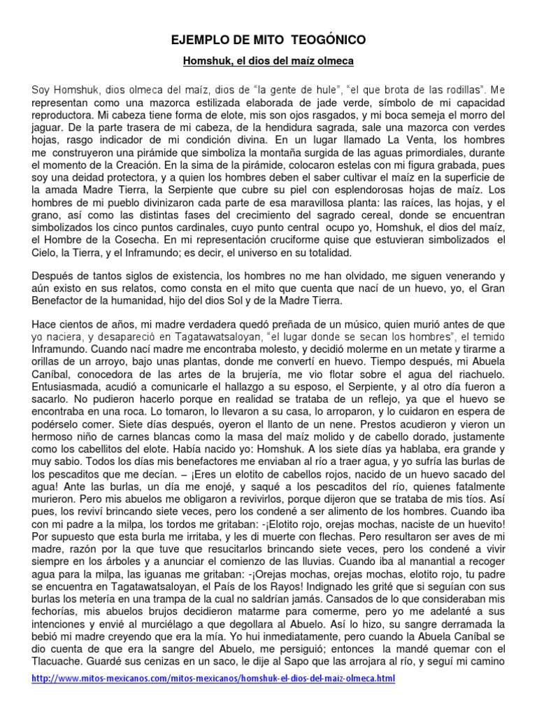 Mito Teogónico de Homshuk, Dios del Maíz | PDF | Maíz | Mitos de la ...