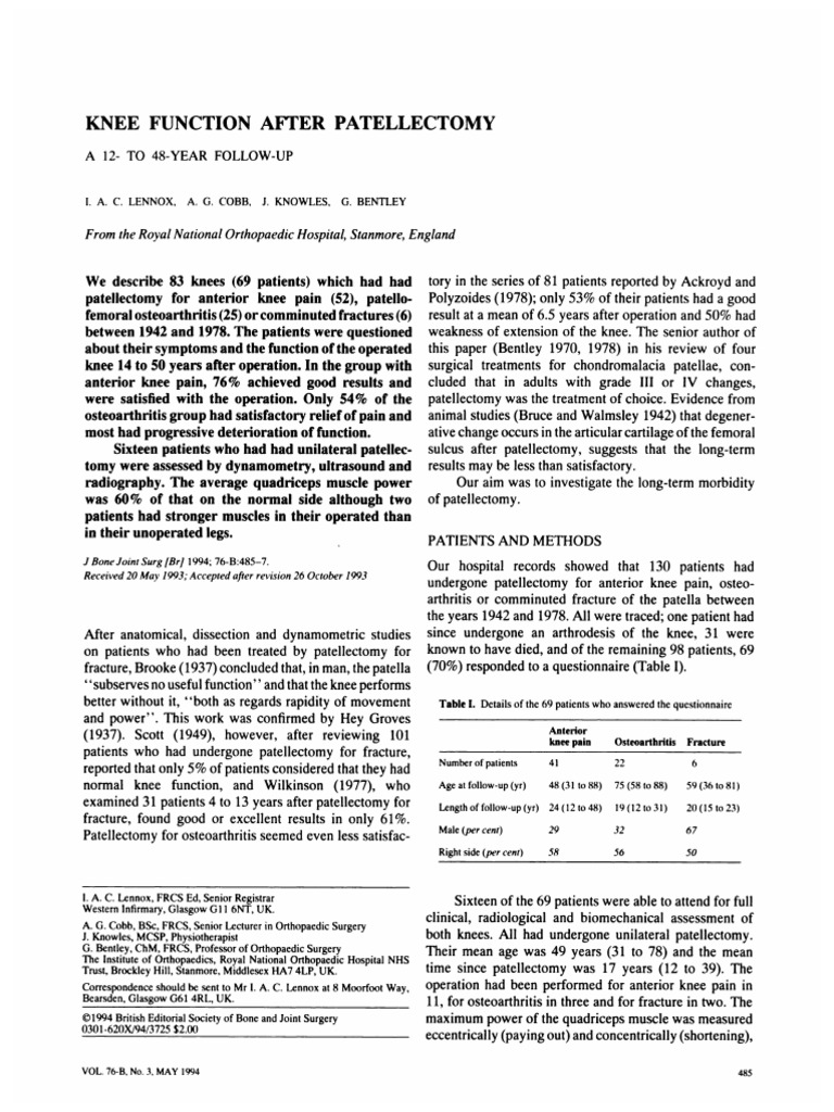 Knee Function After Pallectomy | PDF | Knee | Osteoarthritis