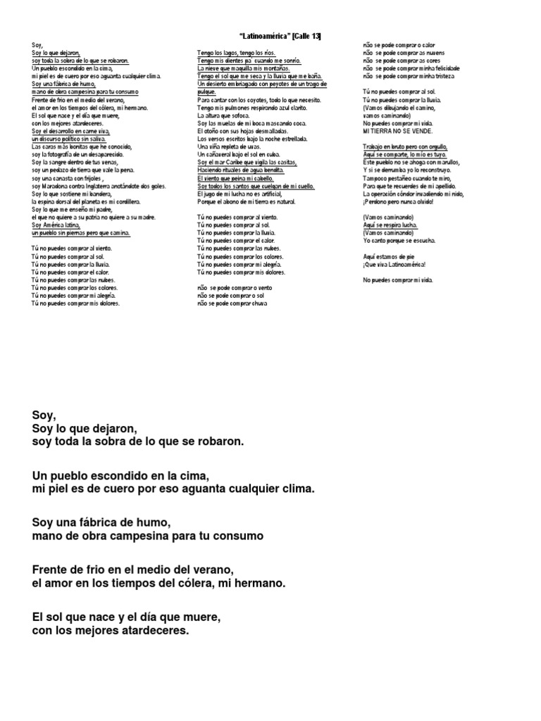 Letra Canción Latinoamérica de Calle 13 | PDF | Naturaleza