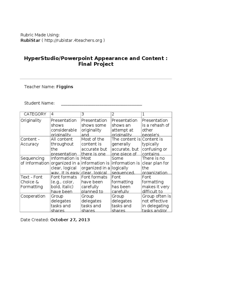Final Project Presentation Rubric | PDF