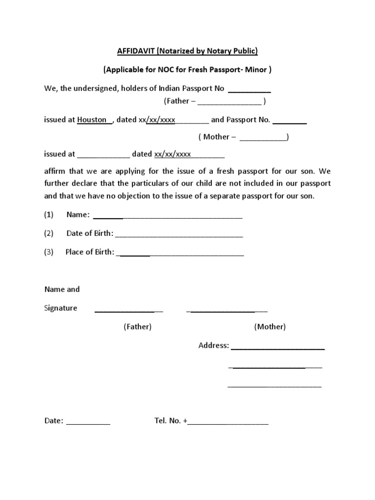 AFFIDAVIT (Notarized by Notary Public) (Applicable For NOC For Fresh ...