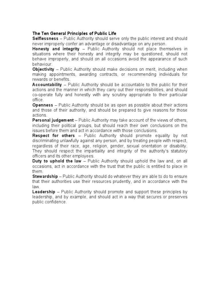 The Ten General Principles of Public Life | PDF