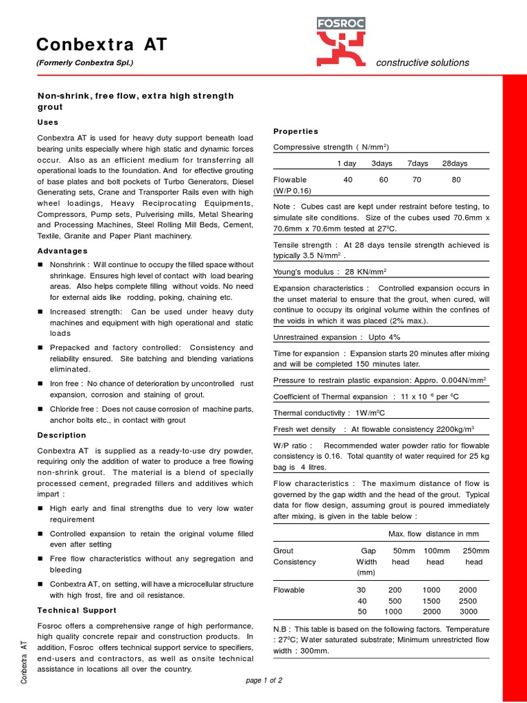 High Strength Non-Shrink Grout: Conbextra AT | PDF