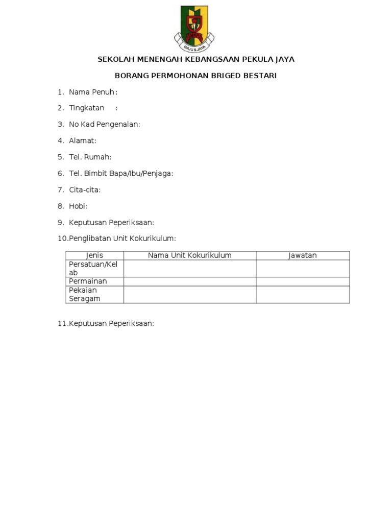 Borang Briged Bestari | PDF