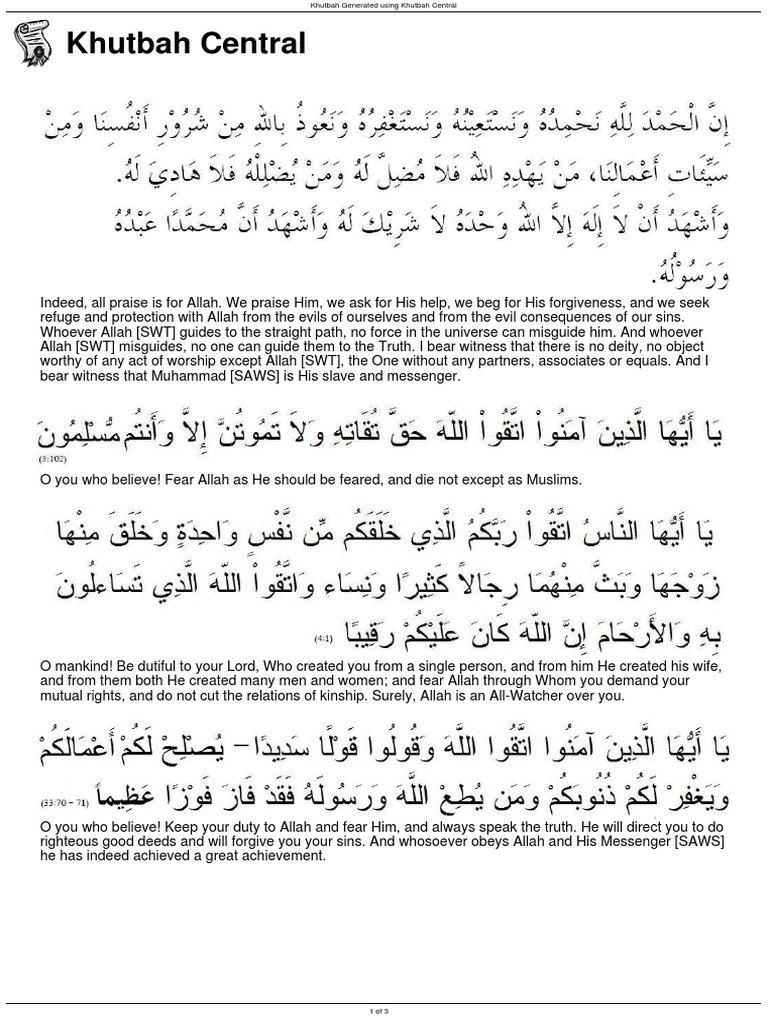 Khutbah On Prophets and Messengers PDF | PDF | Prophets And Messengers ...
