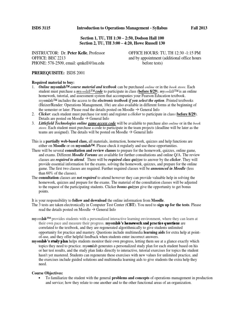Operations Management Syllabus | PDF | Educational Technology | Homework