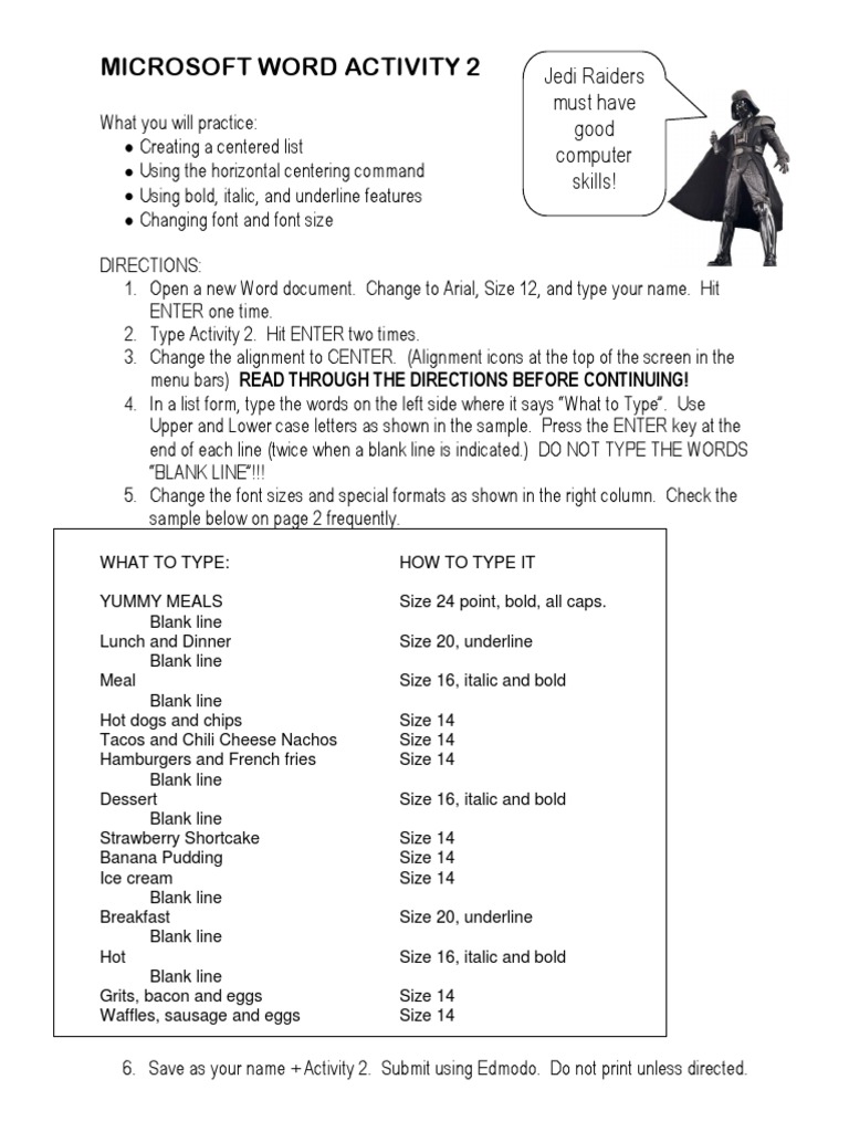 MS Word Activity 2 Practice Guide | PDF