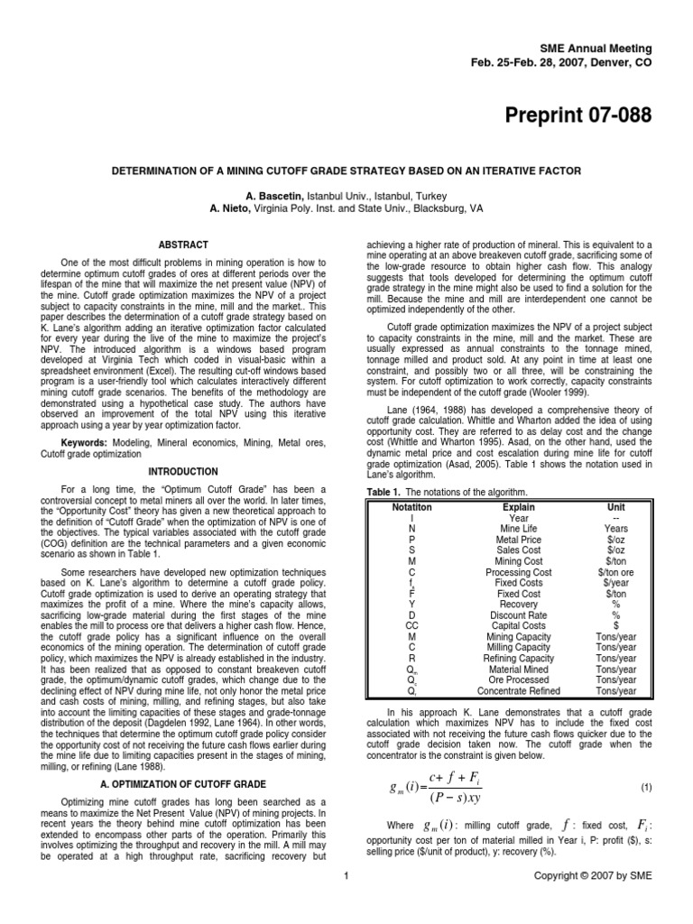 Determination of A Mining Cutoff Grade Strategy Based On An Iterative Factor PDF | PDF ...