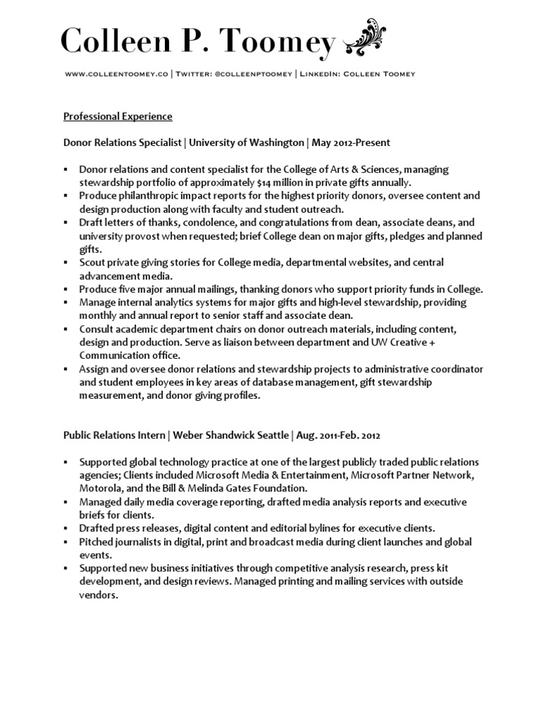 Colleen Toomey Resume | PDF | News | Dean (Education)