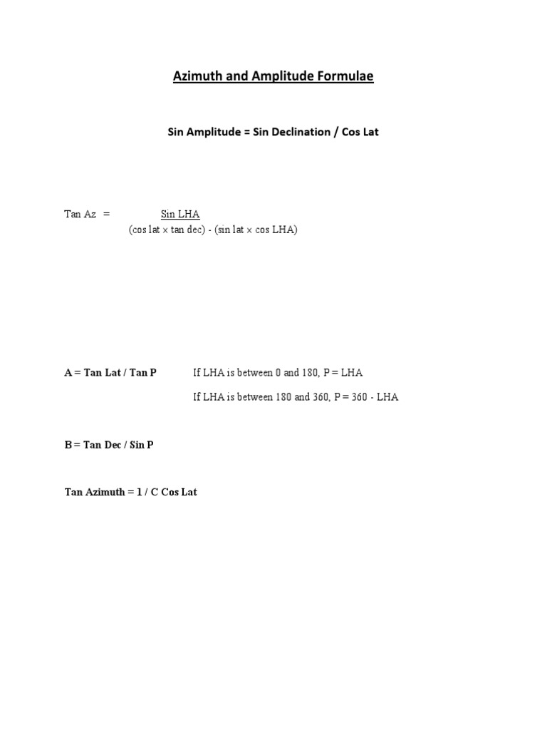 Azimuth and Amplitude Formulas Explained | PDF