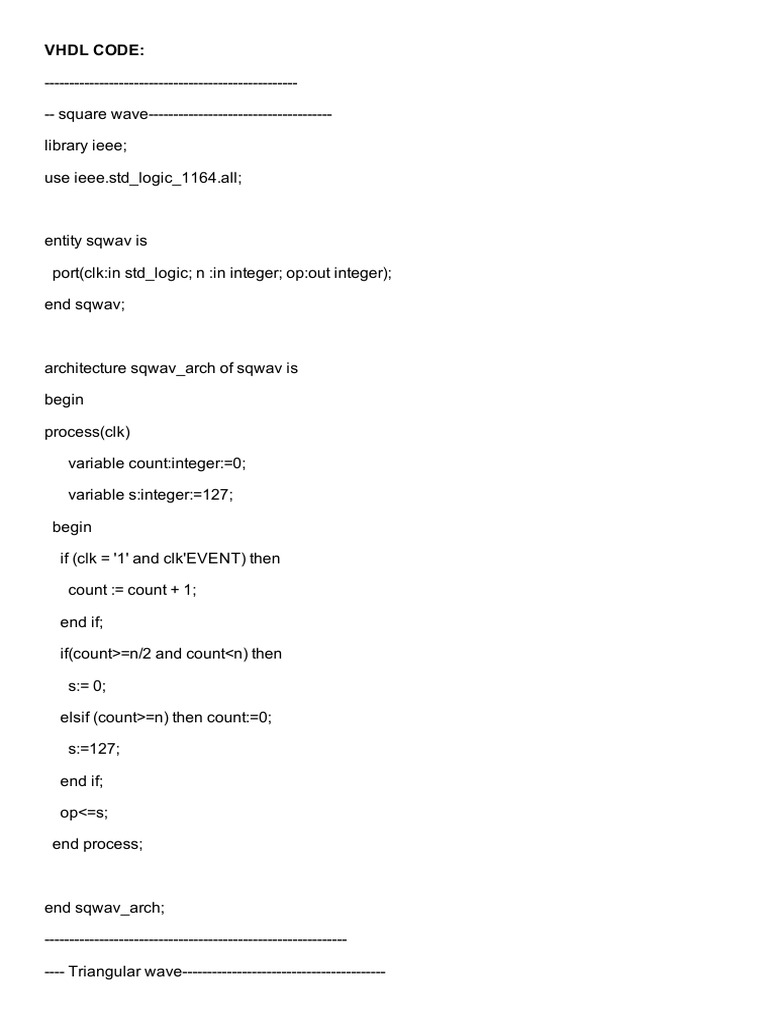 VHDL For Wave Generation | PDF | Vhdl | Computer Engineering