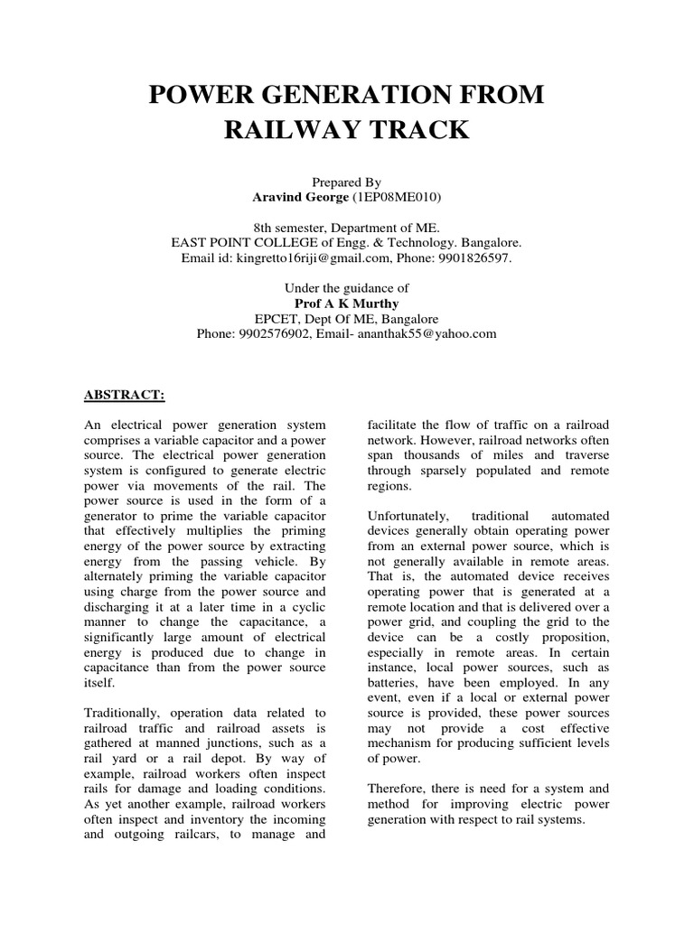 Power Generation by Railway Track PDF | PDF | Dielectric | Capacitor