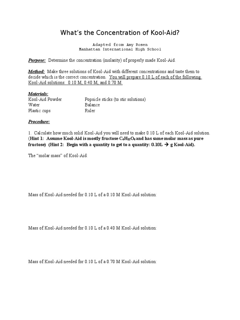 Kool Aid Lab | PDF | Solution | Concentration