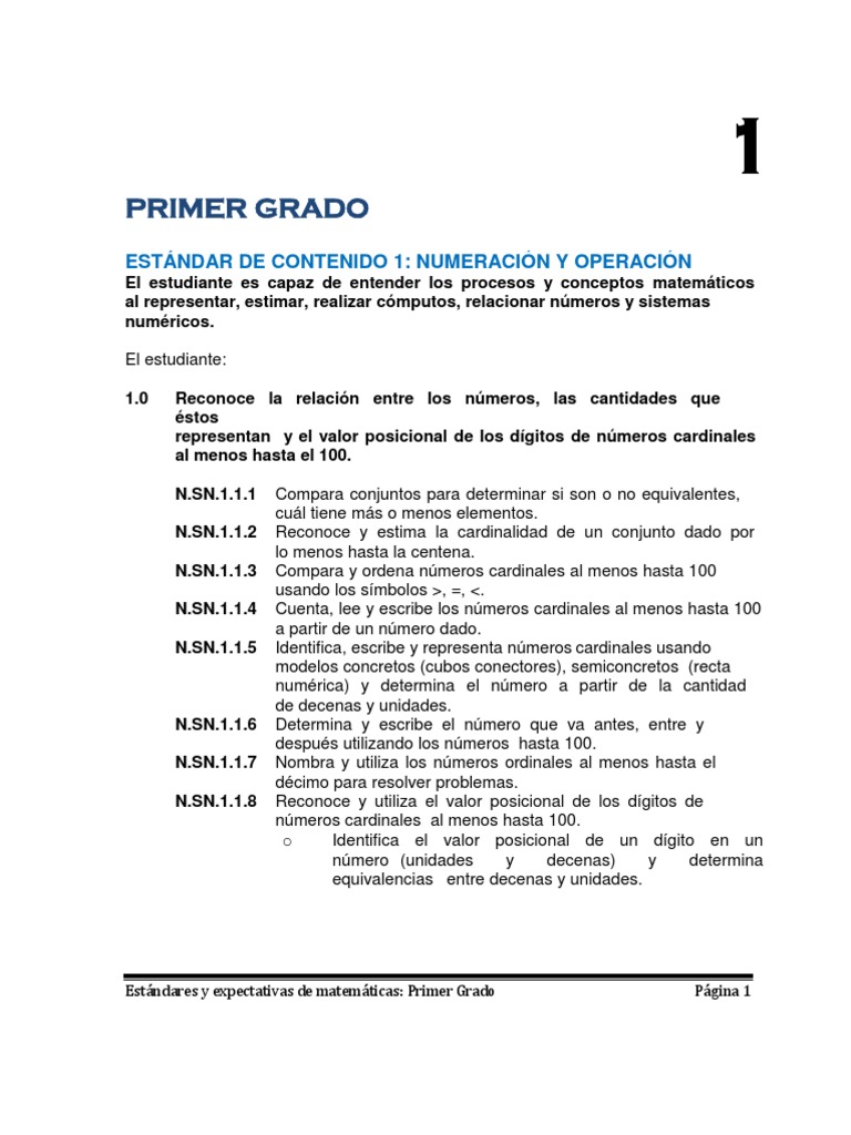 Conceptos De Matemáticas De Primer Grado