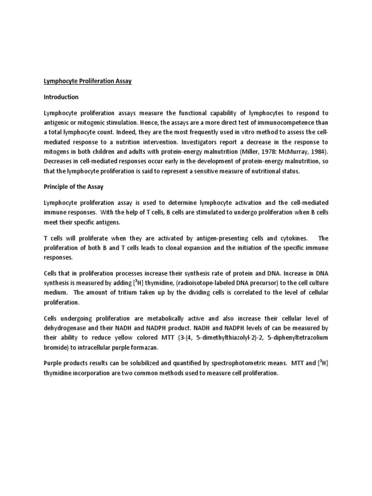 Lymphocyte Proliferation Assay Overview | PDF | Lymphocyte | Antigen