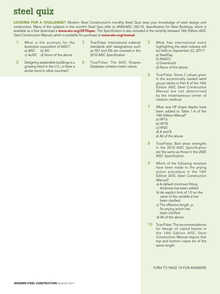 Steel Quiz PDF | PDF | Specification (Technical Standard) | Structural ...