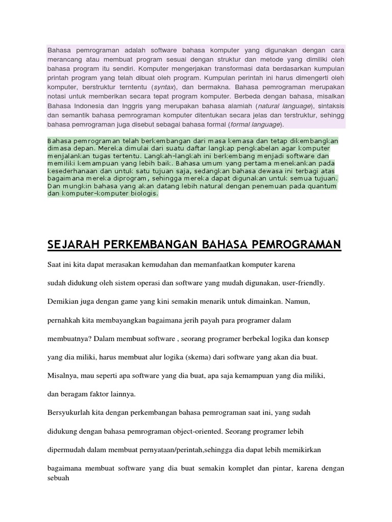 Sejarah Perkembangan Bahasa Pemrograman | PDF