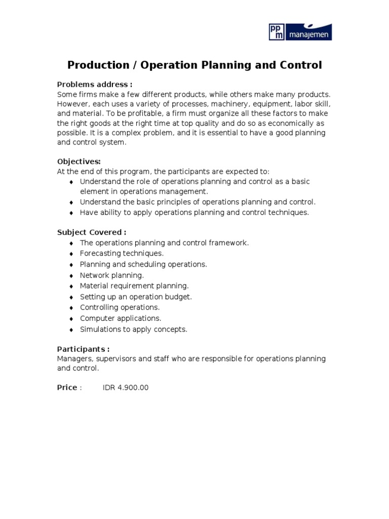 Production / Operation Planning and Control: Problems Address | PDF