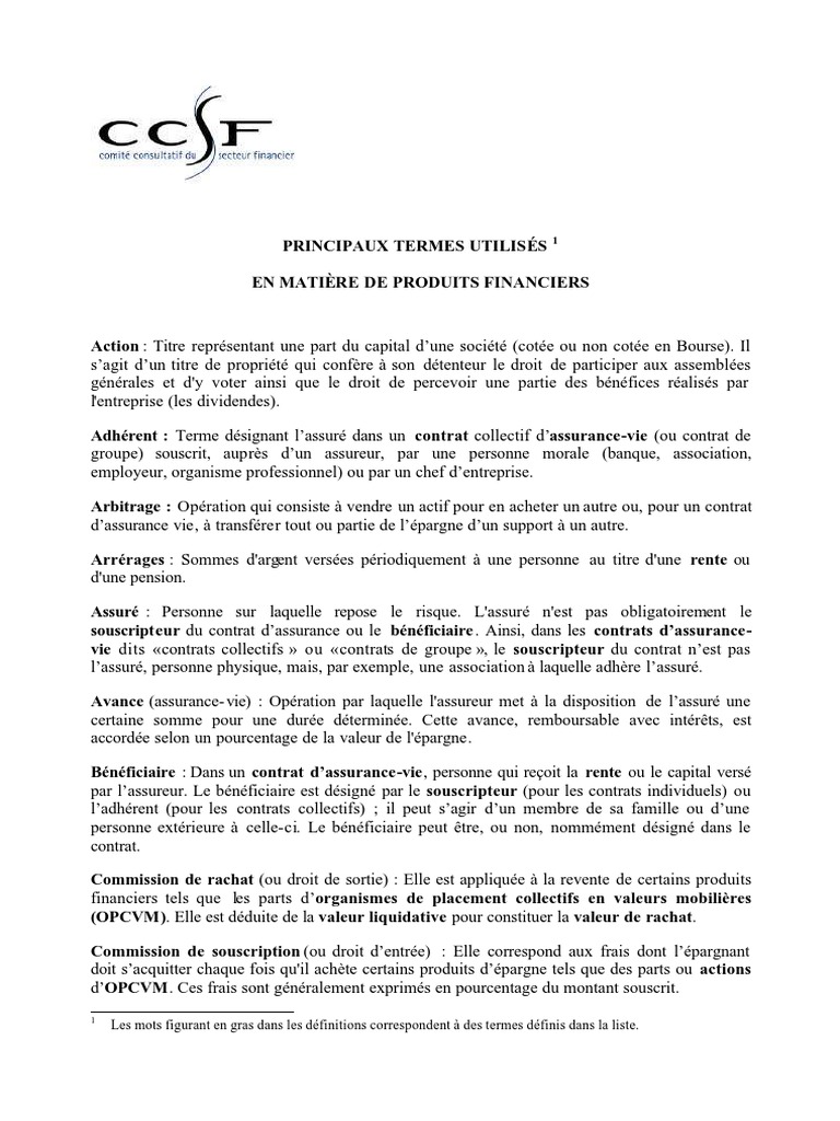 Vocabulaire Financier | PDF | Retraites | Assurance vie