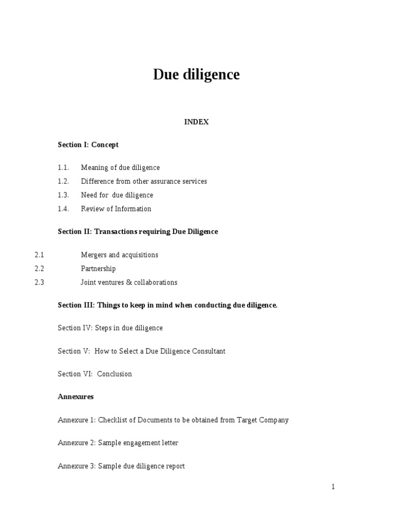 Sample Due Diligence Report.pdf | Due Diligence | Mergers And Acquisitions