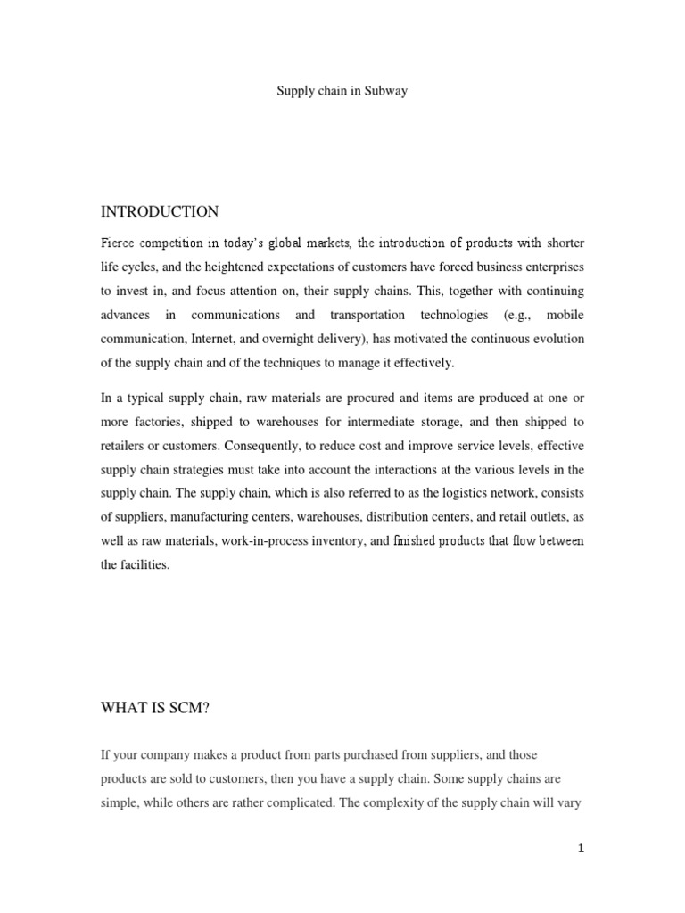 Subway SCM | PDF | Supply Chain | Inventory