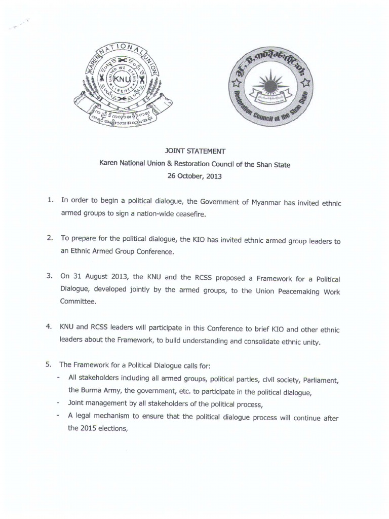 KNU and RCSS Joint Statement-October 26-English. | PDF