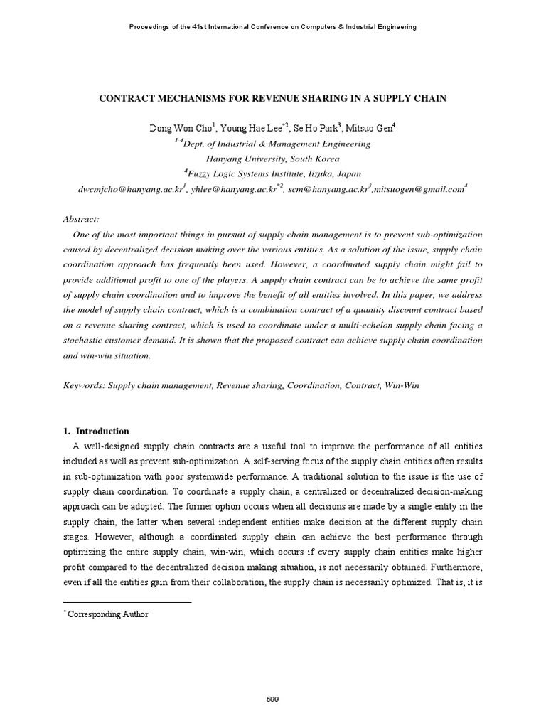 176 12 Contract Mechanisms For Revenue Sharing in A Supply Chain PDF ...