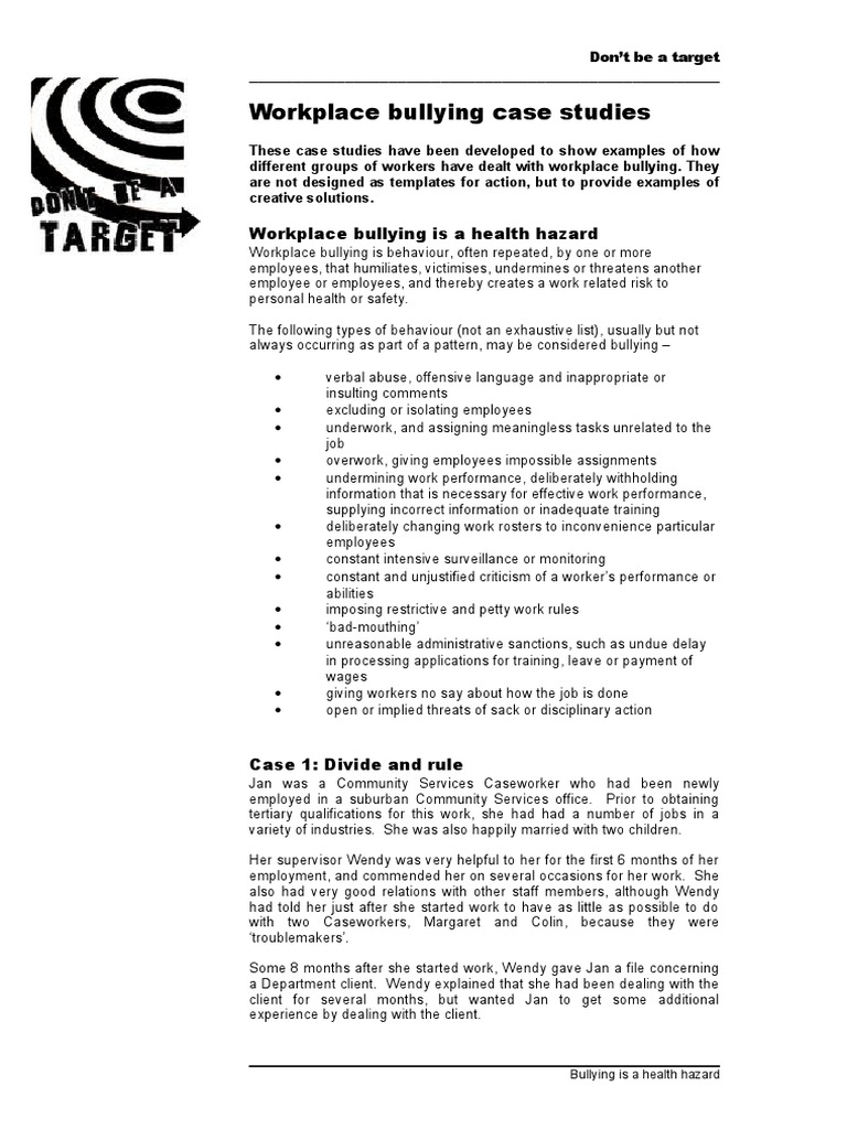 Workplace Bullying Case Studies | PDF | Workplace Bullying | Bullying