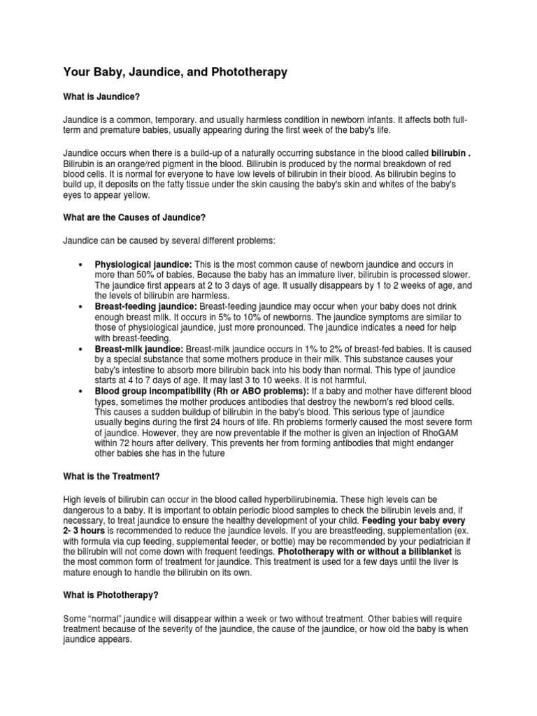Understanding Jaundice and Phototherapy | PDF | Infants | Breastfeeding