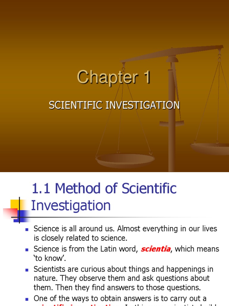 Chapter 1 Scientific Investigation.ppt | Experiment | Scientific Method