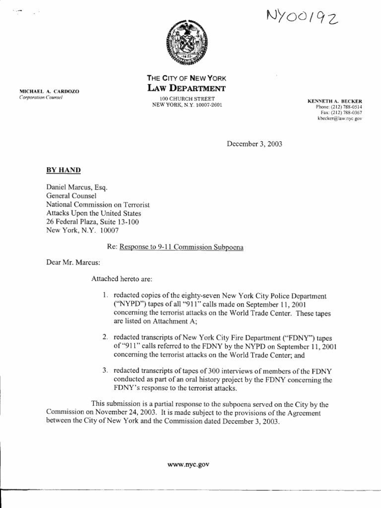 NY B32 NYC Doc Production 12-3-03 FDR - Entire Contents - Transmittal ...