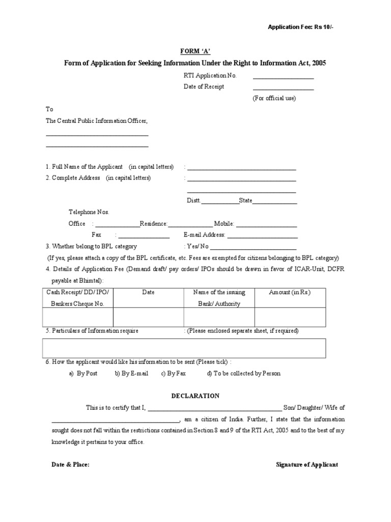 Rti Application Form | PDF | Government Information | Government