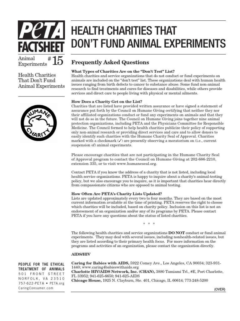 Non-Animal Testing Health Charities | PDF | People For The Ethical ...
