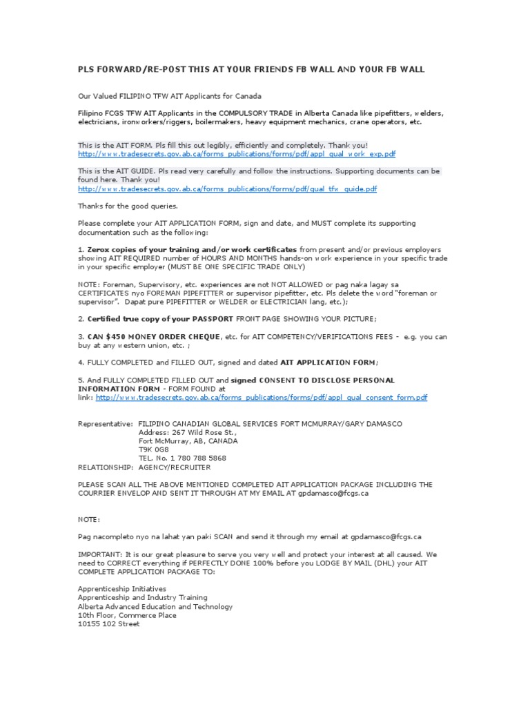 Ait Applicaton Revised Updated Instructions | PDF | Travel Visa | Labour