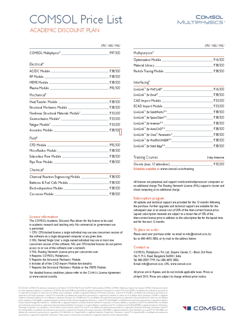 COMSOL Product Pricelist PDF | PDF | Computing | Software