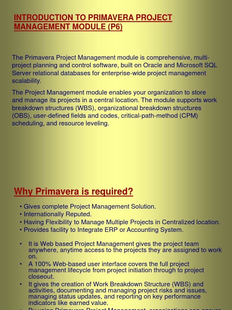 Introduction To Primavera P6 | PDF