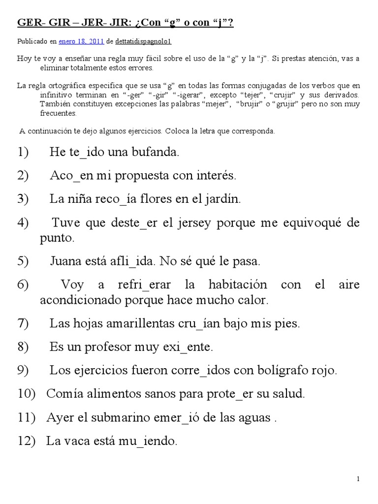 Verbos Con Ger Gir Jer Jir | PDF | Gramática | Sintaxis